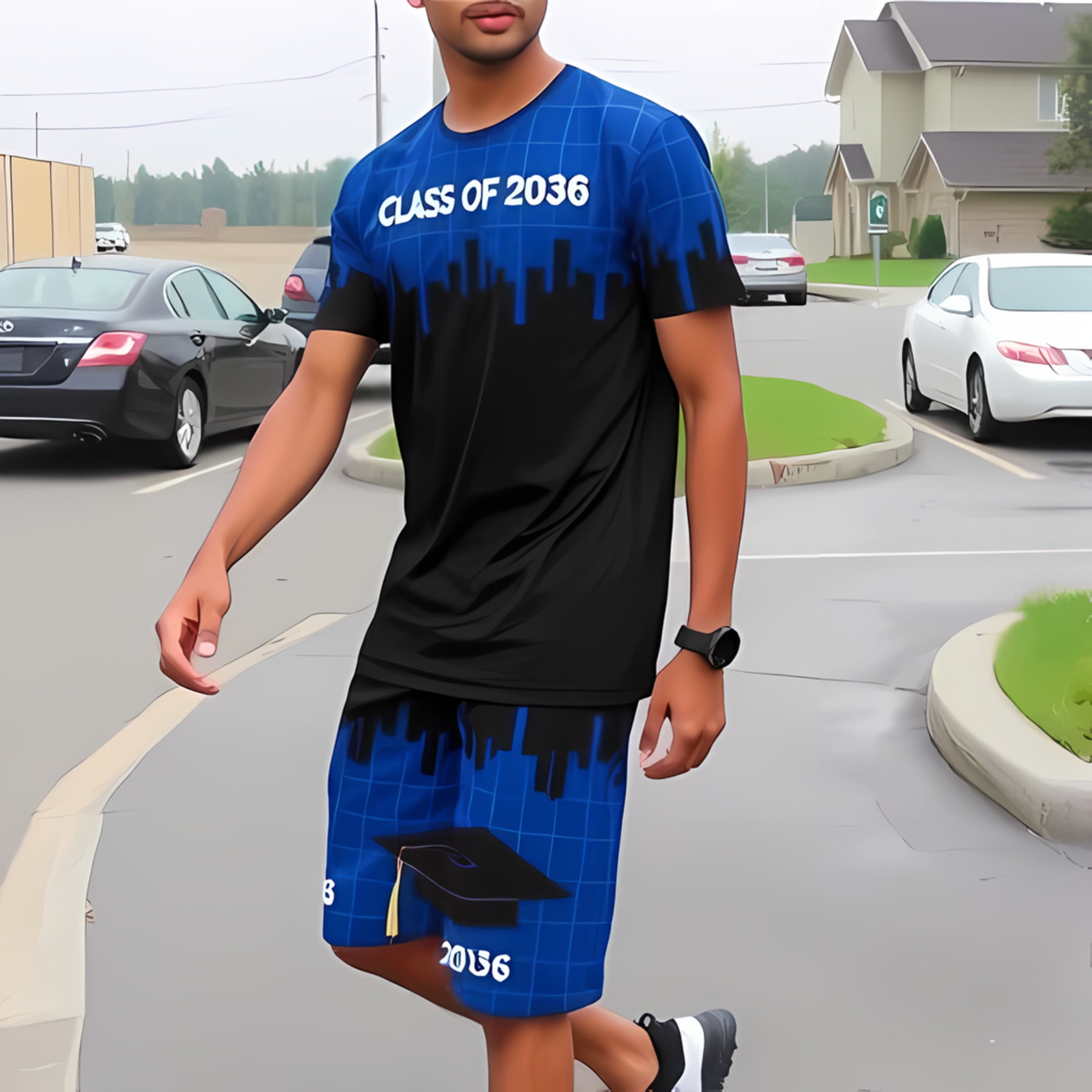 Class of 2036 Graduation T-Shirt and Shorts Set - Bold Blue Graphics ...
