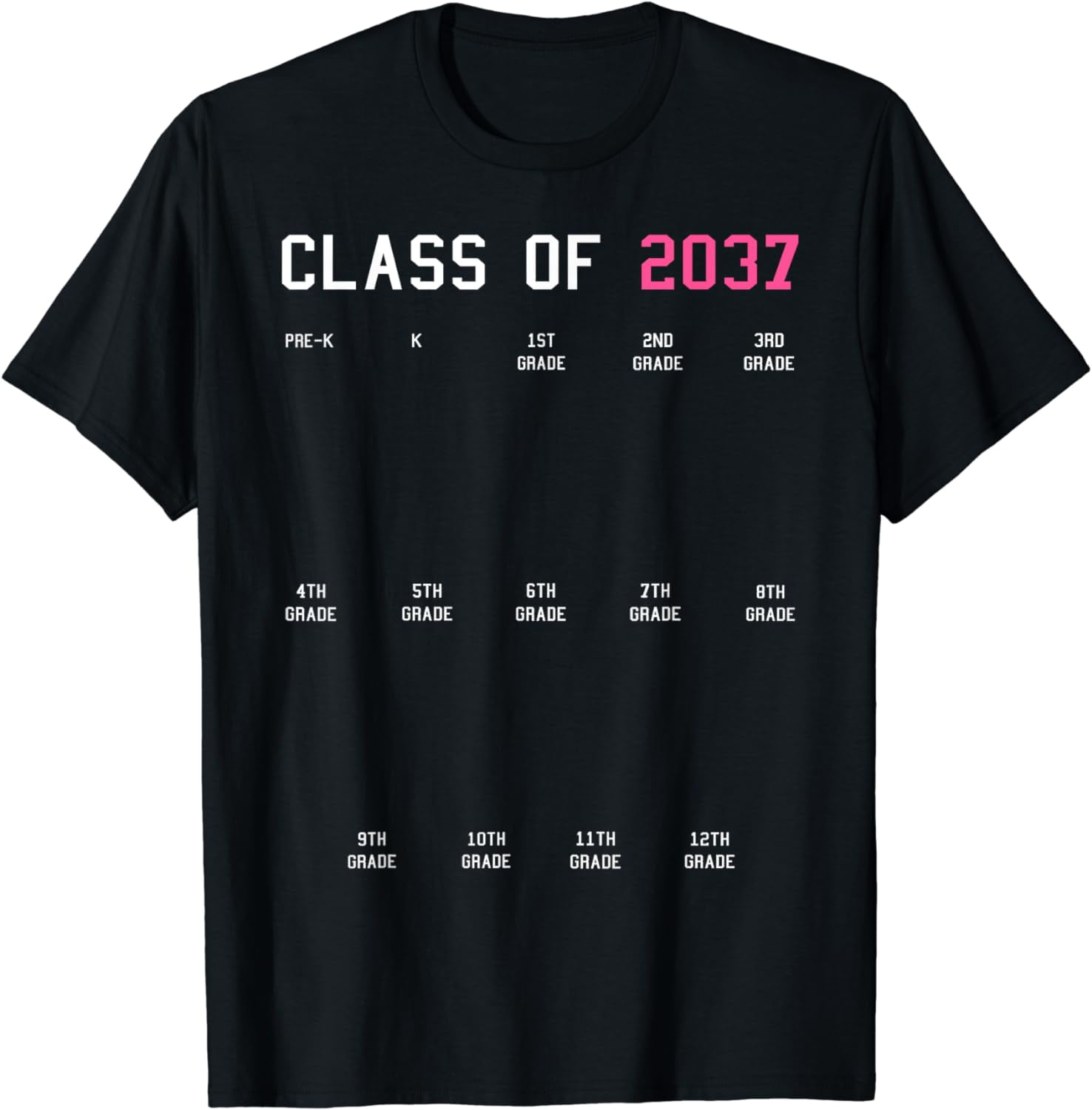 Class of 2037 Grow with Me Graduation First Day Handprints T-Shirt ...