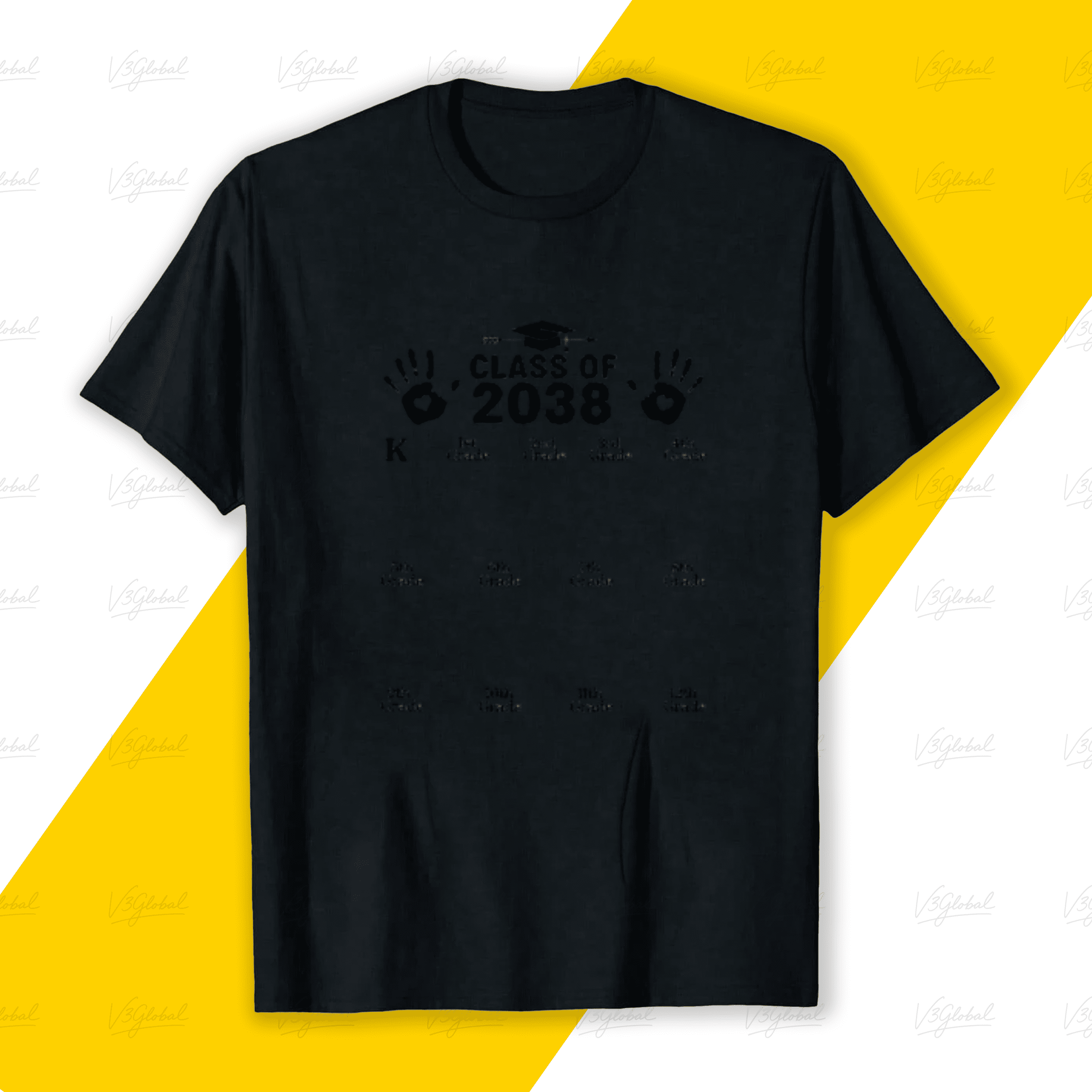 Class of 2038 Grow With Me Handprint Graduation Unisex T-Shirt, for Men & Women, up to Size 5XL ...