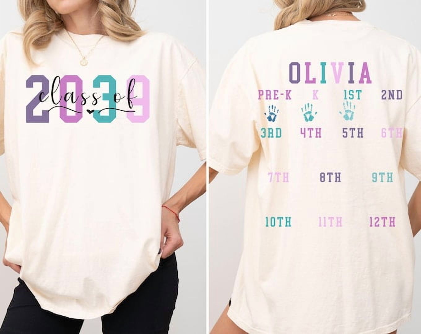 Class of 2039 First Day of School Handprint Shirt, Grow With Me ...