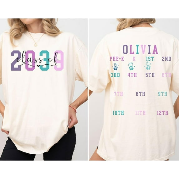 Class of 2039 First Day of School Handprint Shirt, Grow With Me ...