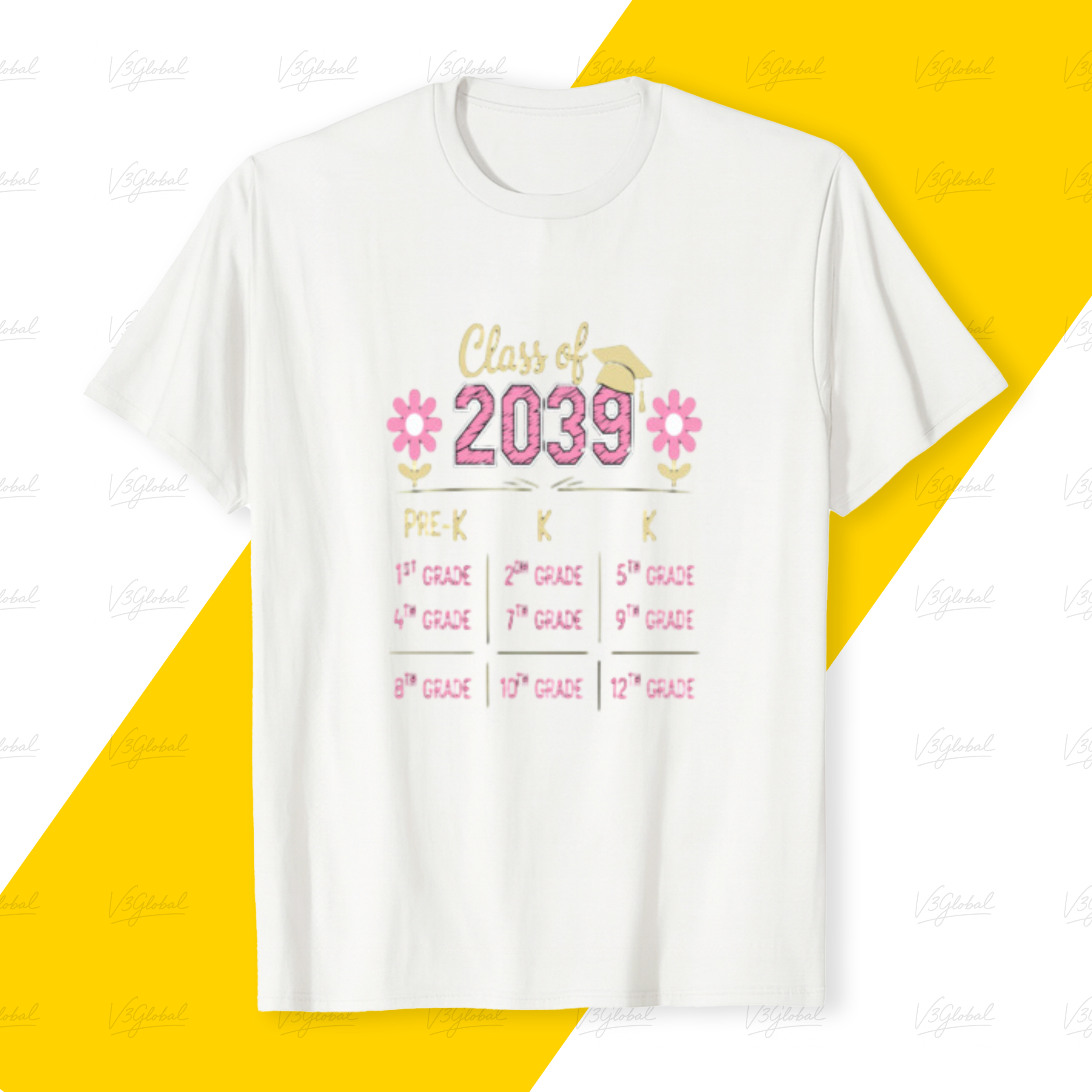 Class of 2039 Grow with Me Floral PreK-12 Grade Unisex T-Shirt, for Men ...