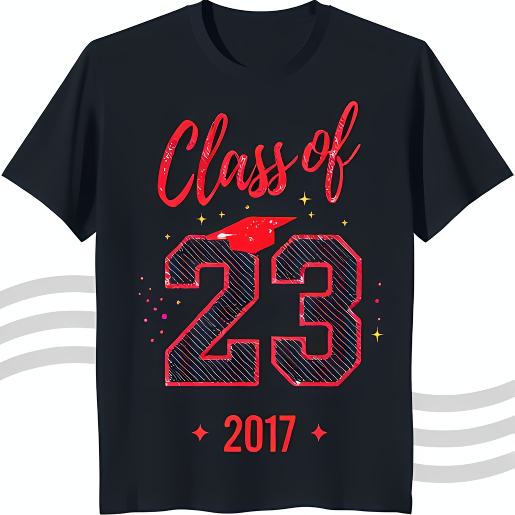 Class of 23 Black T-Shirt with Red Glitter Font & Graduation Design ...