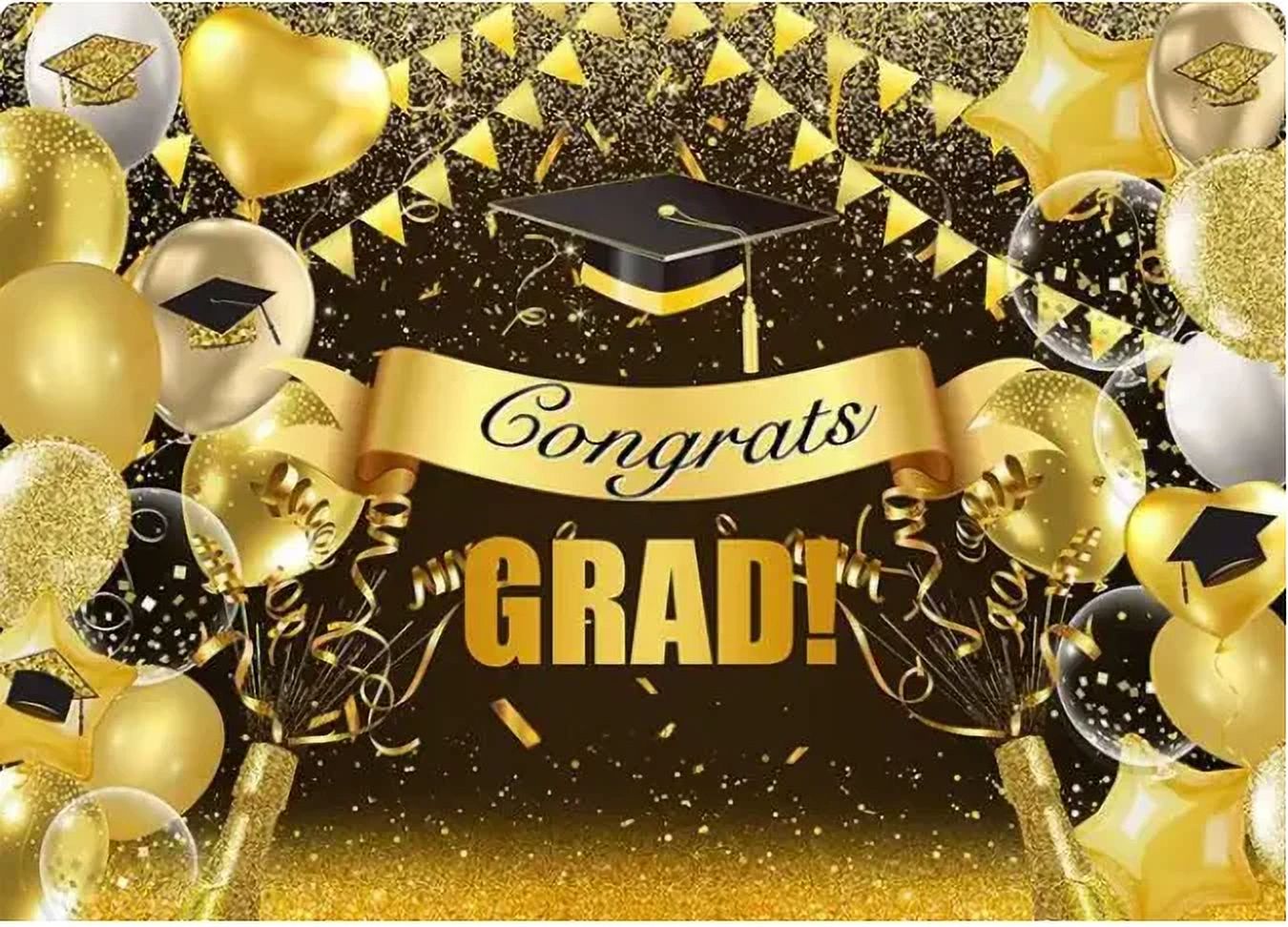 Class of Graduation Backdrop Black and Gold Glitter Balloons Custom ...