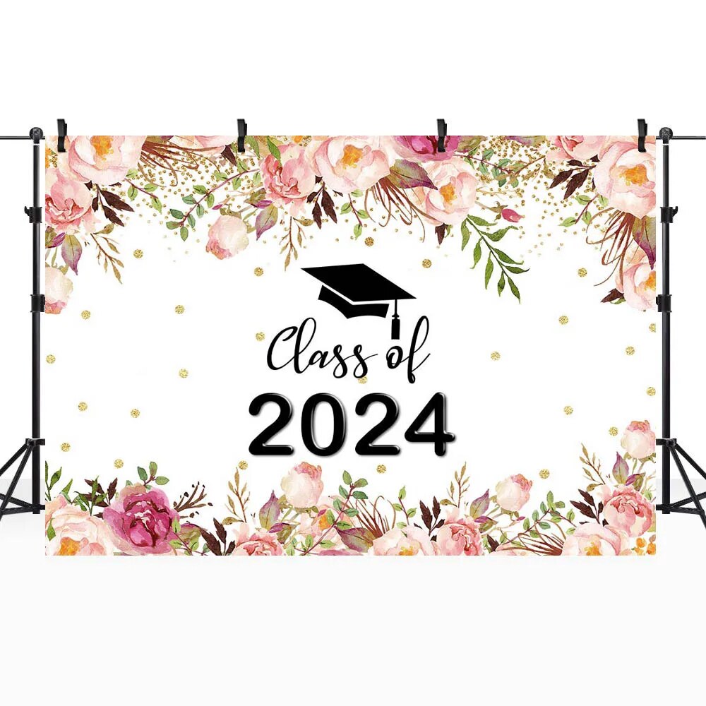 Class of Graduation Background Boho Flowers Leaves Graduates Party ...