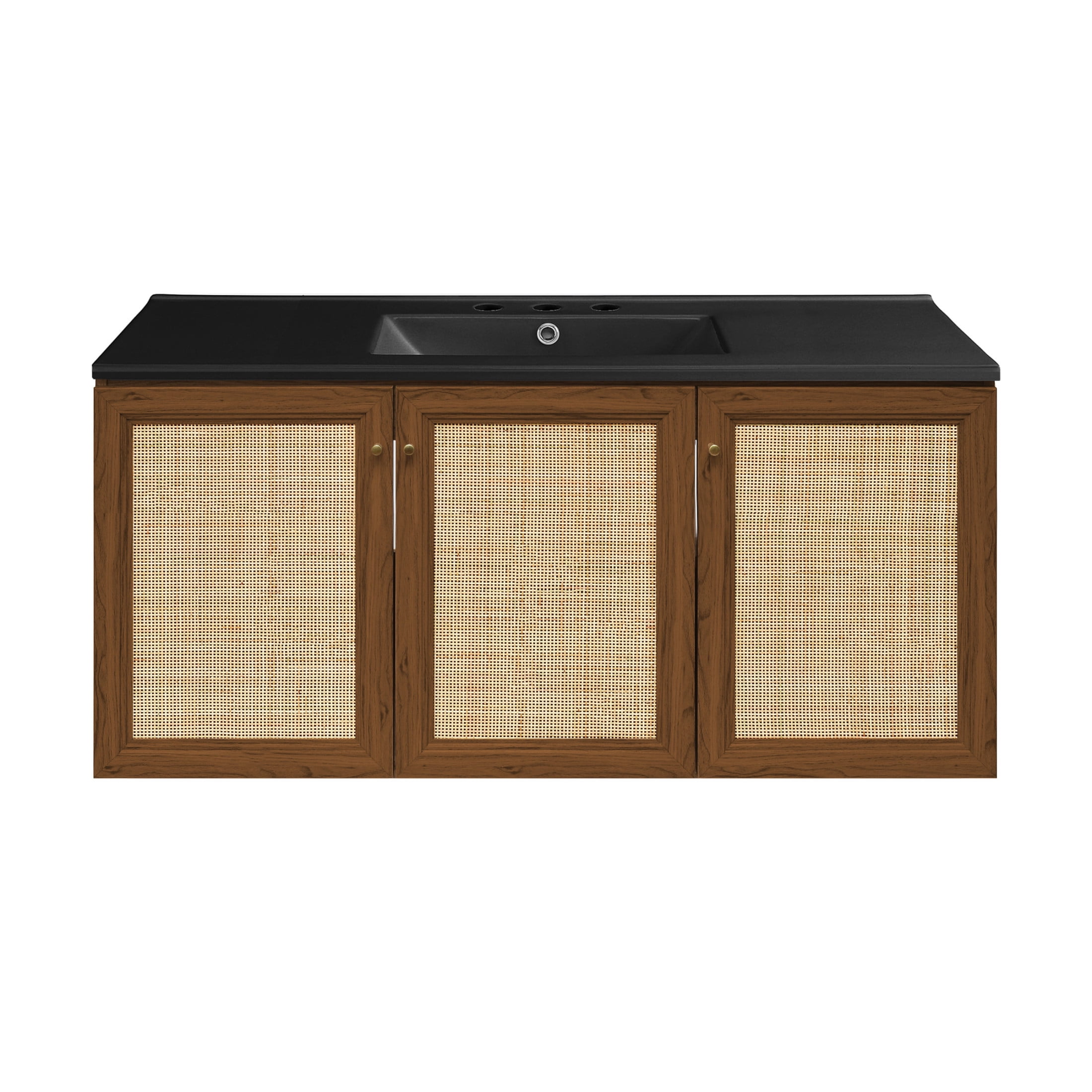 Classe 48" Wall-Mounted Bathroom Vanity in Brown Oak with Black 3-Hole ...