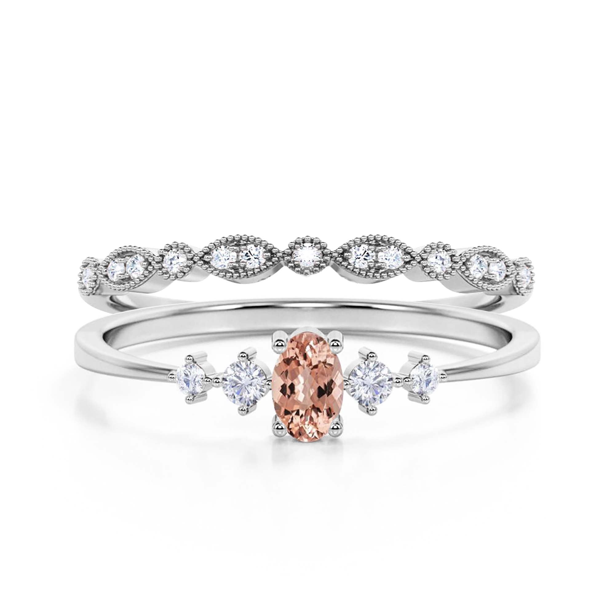 Classic 1.15 Carat Oval Cut Morganite And Diamond Moissanite Engagement ...