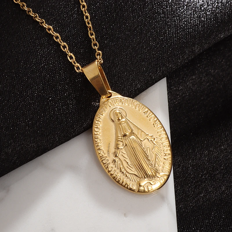Classic 14K Yellow Gold Catholic Virgin Mary of Guadalupe Pendant ...