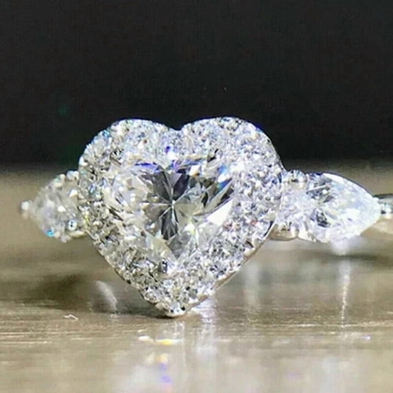 Classic 14K white Gold Plated 2Ct heart cut Simulated Diamond Women ...