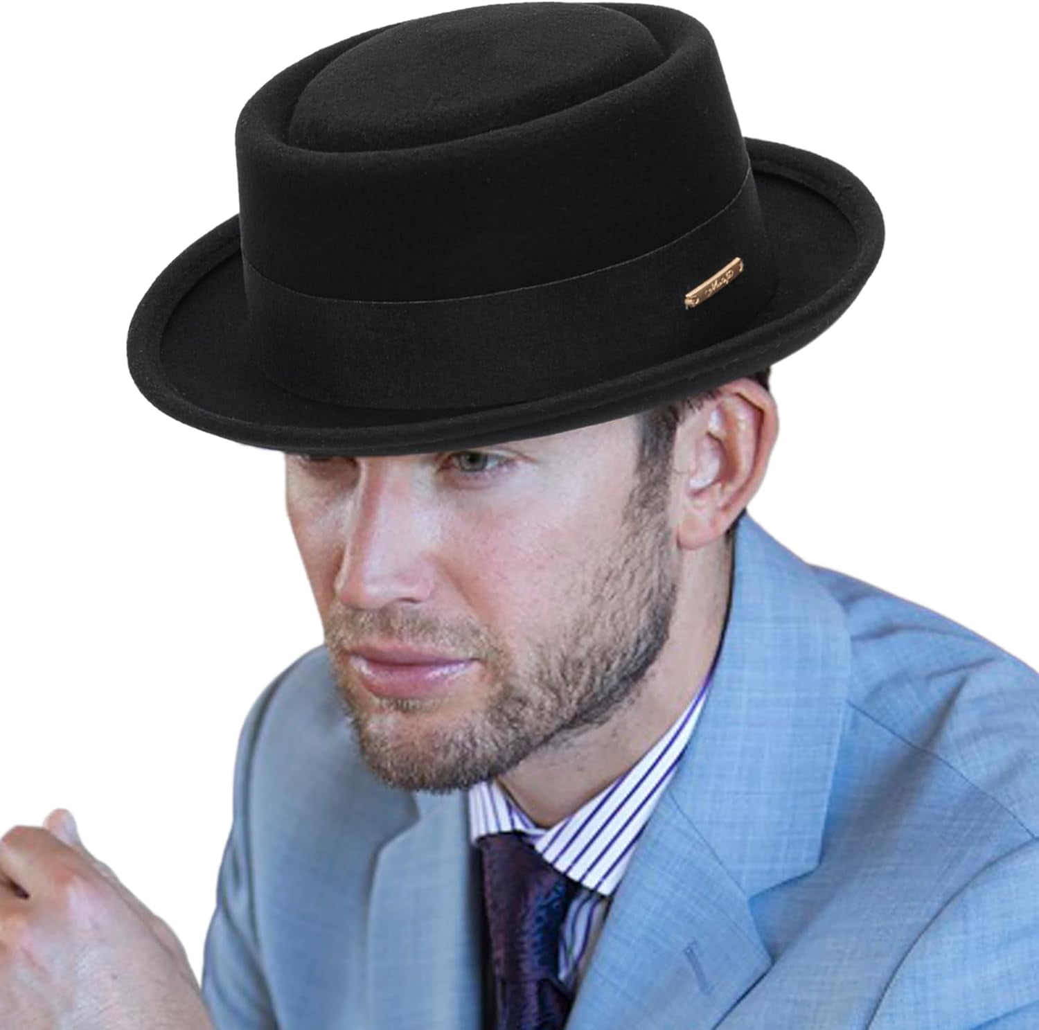 Classic 1920s Pure-Wool Roll-Brim Pork- Pie Fedora-Hat Men Women ...