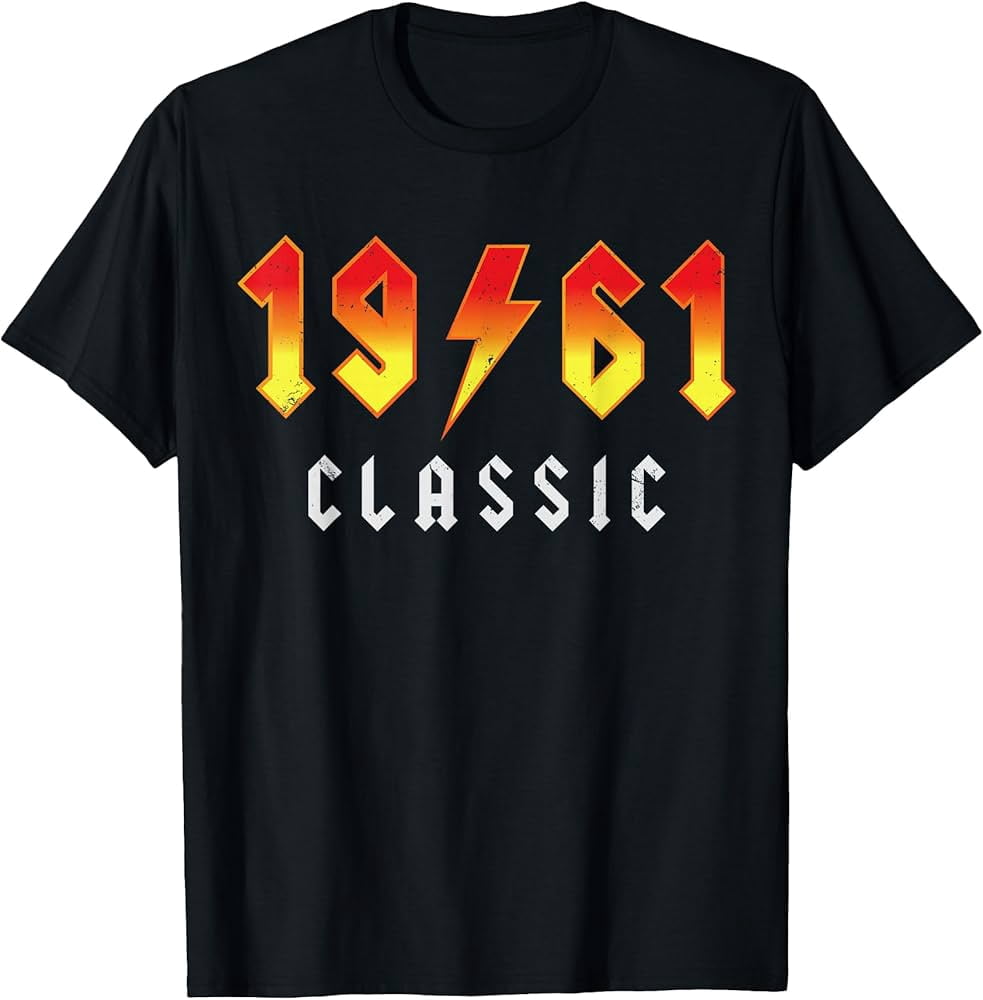 Classic 1961 Birthday T-Shirt for Men, Bold Lightning Bolt Design, 65th ...