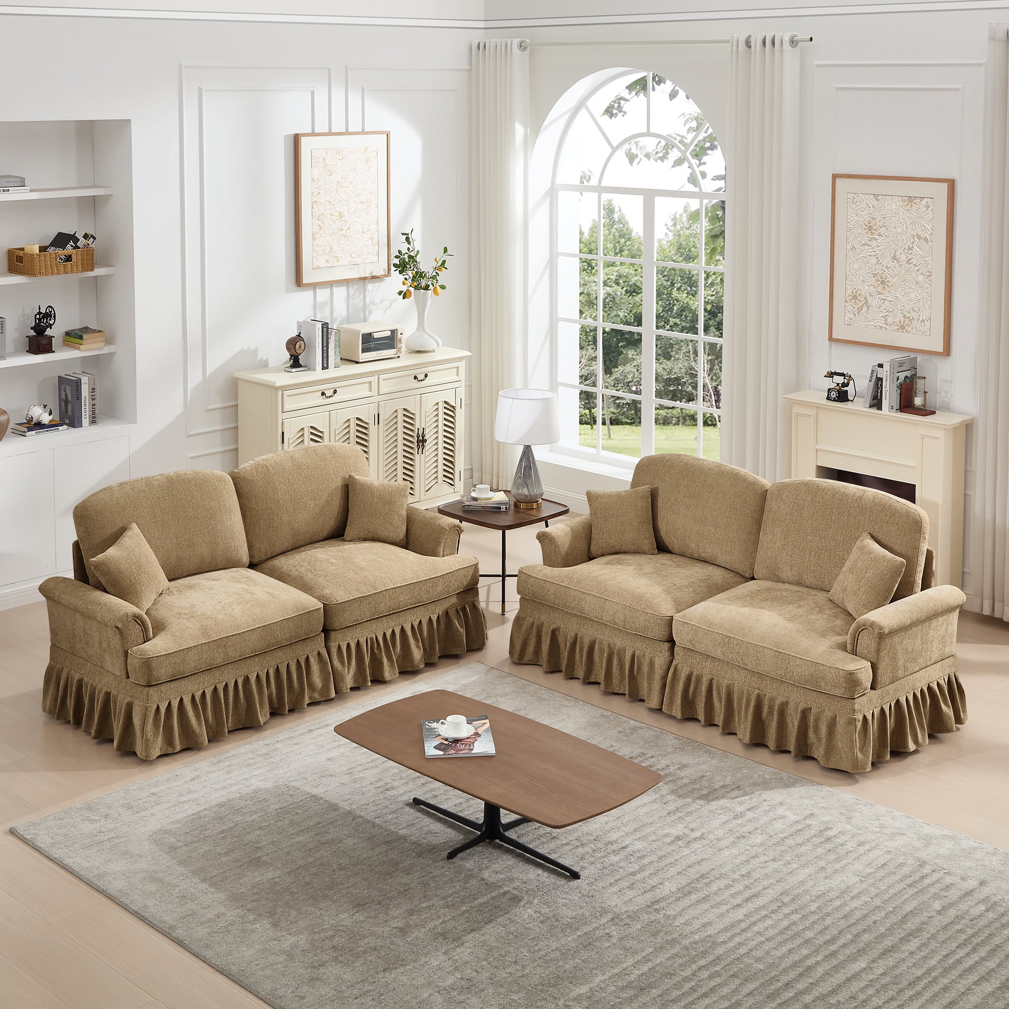 Classic 2 Piece Modular Couch Living Room Sofa Set with Flared Arms and ...
