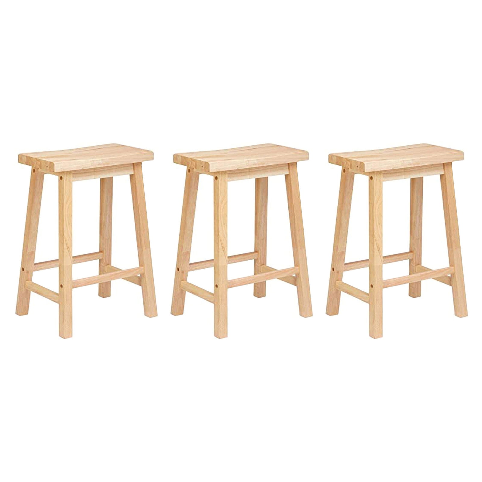 Classic 24 Inch Saddle Seat Kitchen Bar Counter Stool, Natural (3 Pack ...