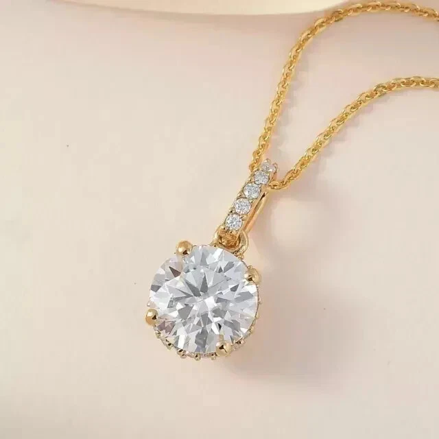 Classic 2Ct Round Cut Simulated Diamond Solitaire Women Chain Pendant ...