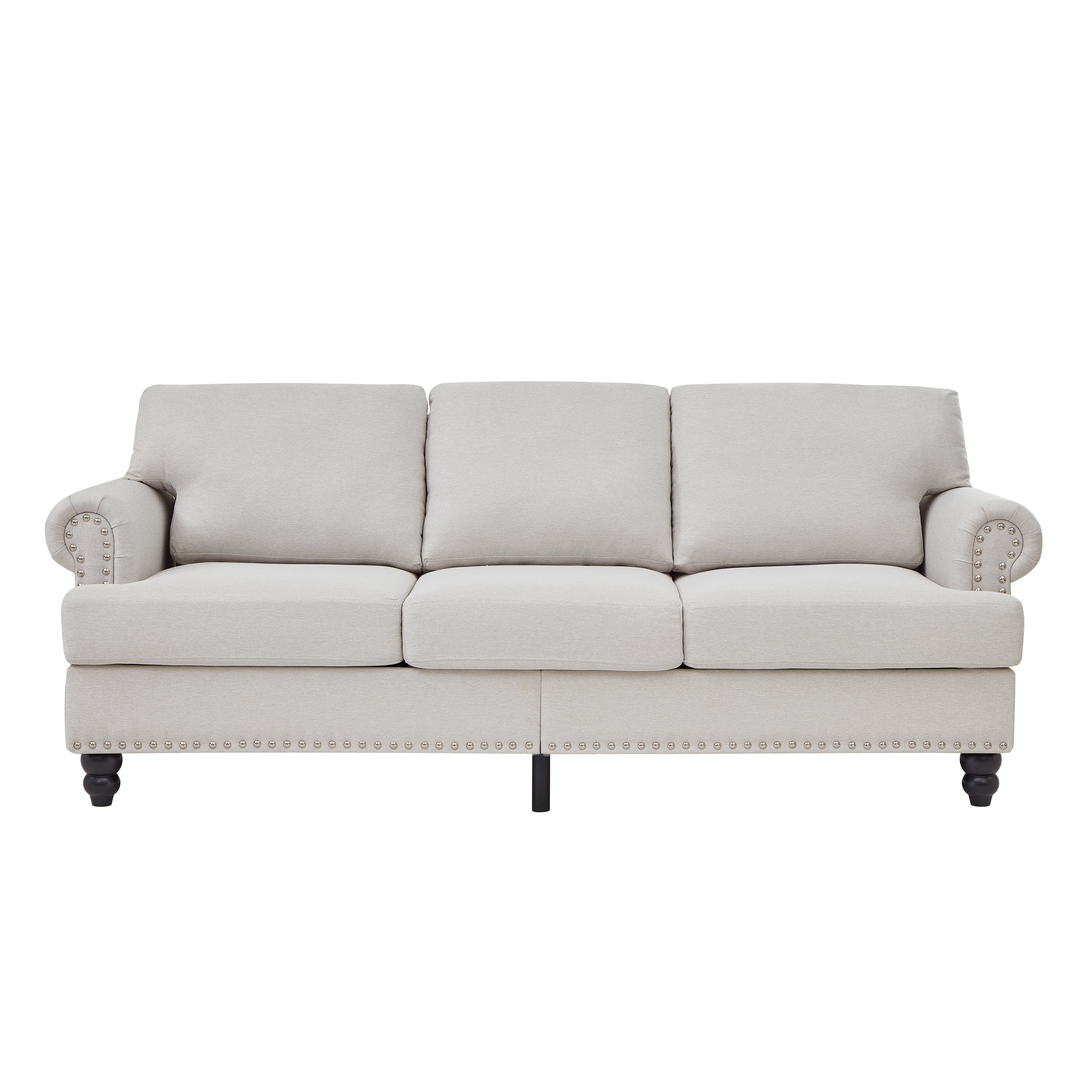 Classic 3 Seaters Upholstered Sofa, 100% Polyester Couch with Nailhead ...