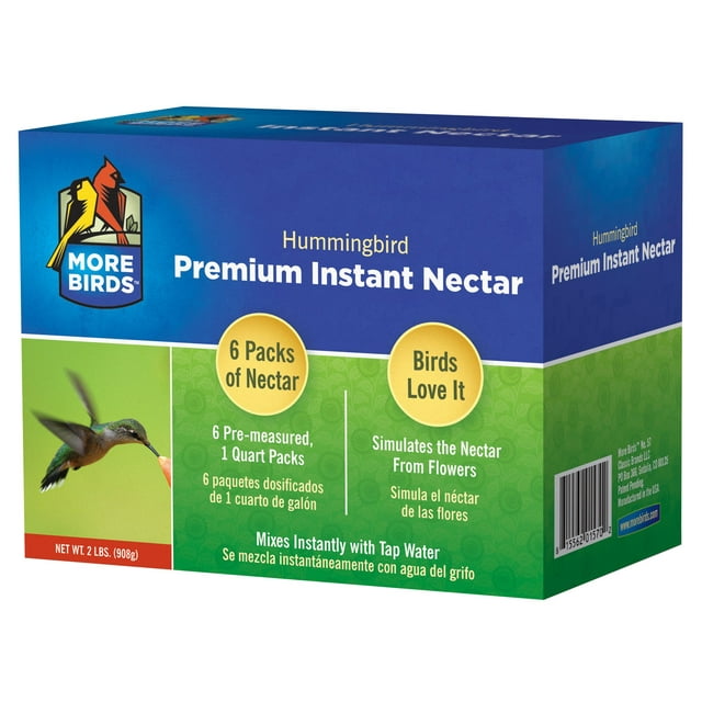 More Birds Premium Hummingbird Instant Nectar, Six Pre-Measured 1-Quart ...