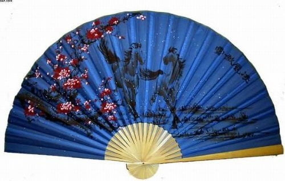 "Classic 35"" Oriental Feng Shui Wall Fan-Blue Horses" - Walmart.com