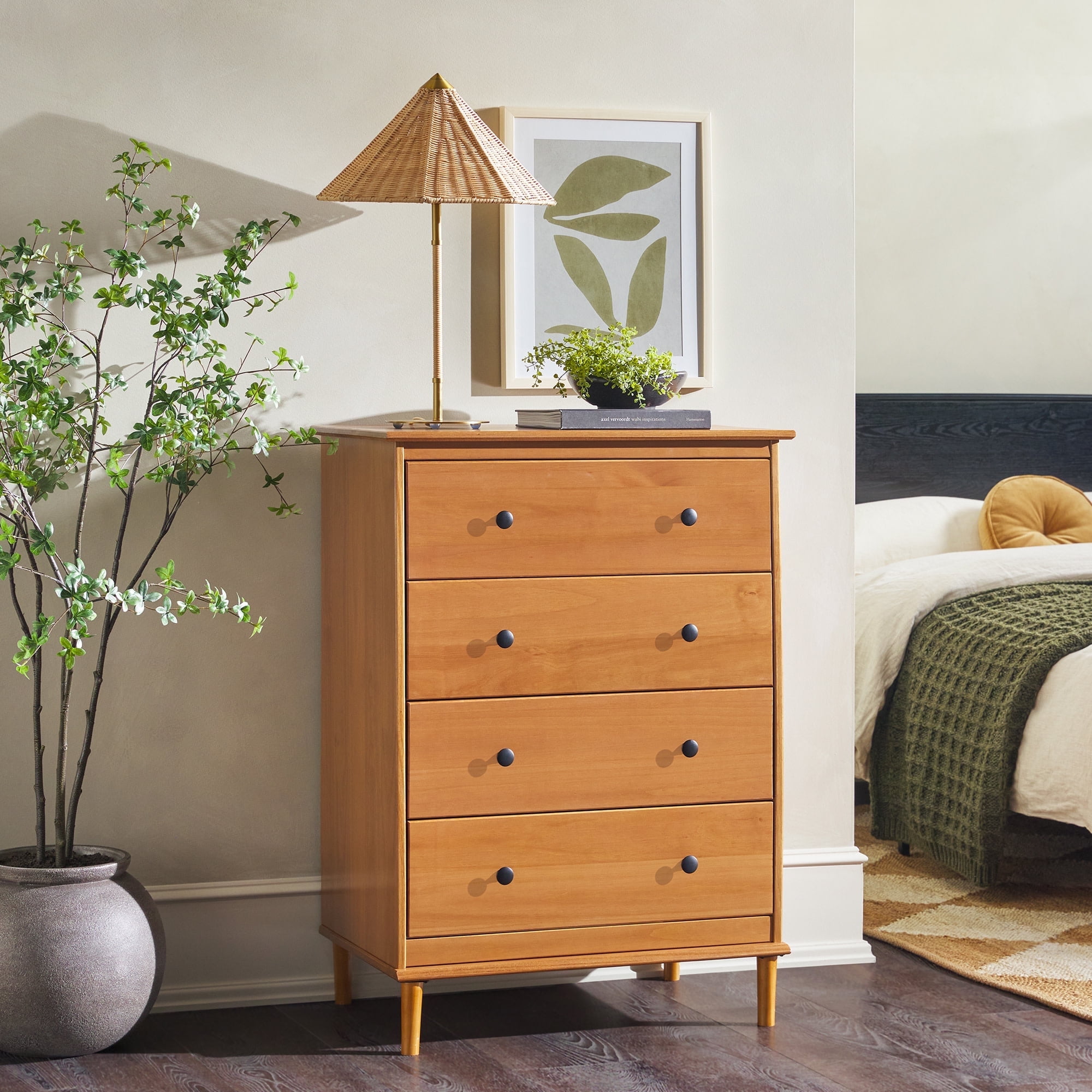 Classic 4-Drawer Solid Wood Dresser - Caramel - Walmart.com