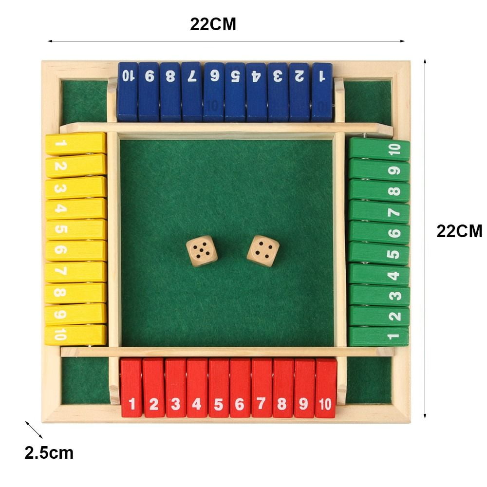 Classic 4 Sided Wooden Board Game With 2 Dice And Shut-The-Box ...