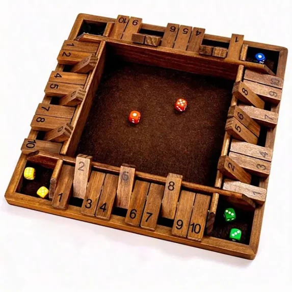 Classic 4 Sided Wooden Board Game With 2 Dice And Shut-The-Box ...