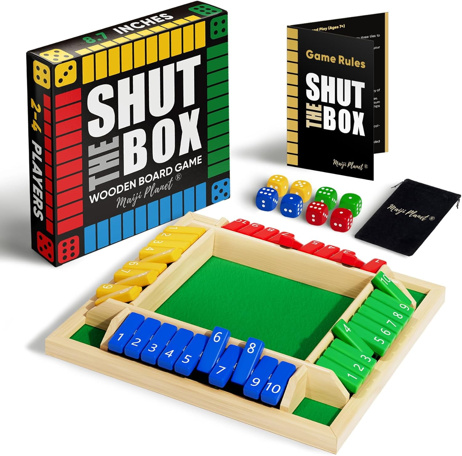 Classic 4 Sided Wooden Board Game With 2 Dice And Shut-The-Box ...