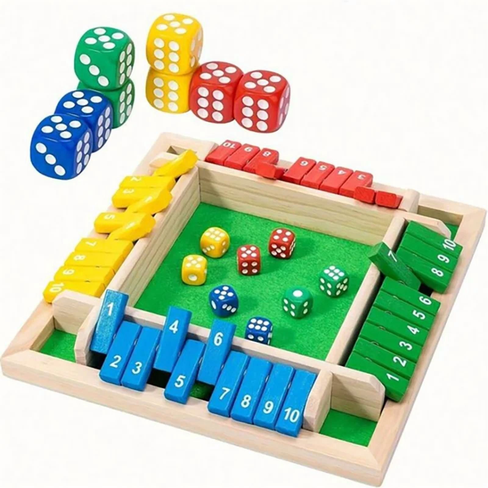 Classic 4 Sided Wooden Board Game With 2 Dice And Shut-The-Box ...