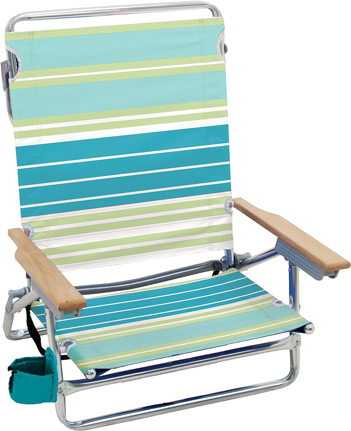 Classic 5-Position Lay Flat Beach Chair - Folding Type - Green Stripes ...