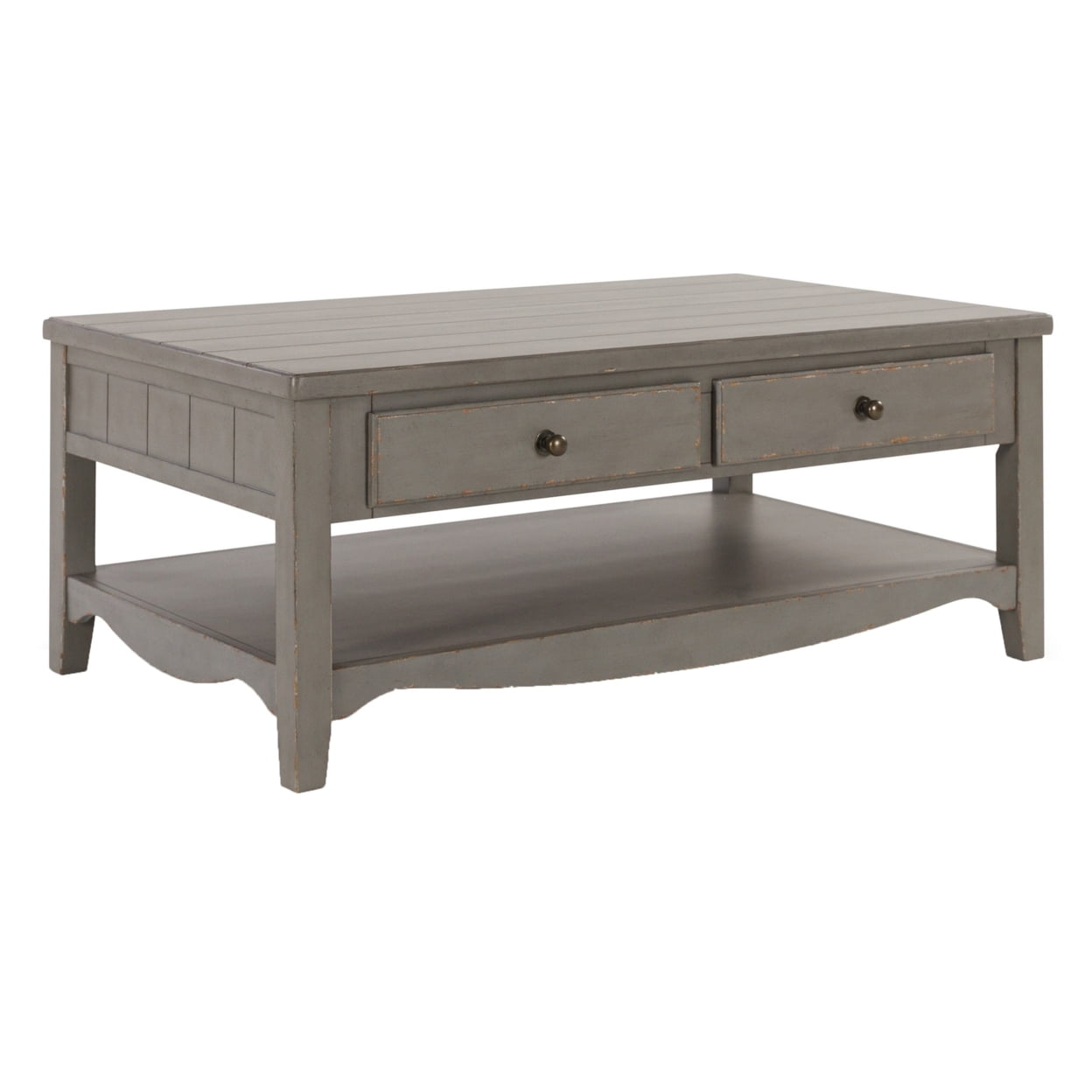 Classic 50 Inch Coffee Table 2 Drawers Bottom Shelf Hardwood Gray ...