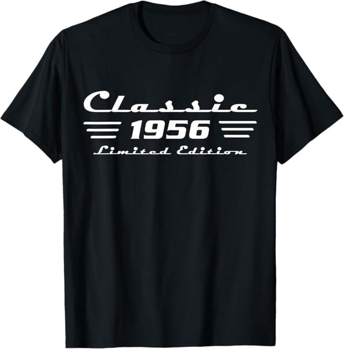 Classic 70th Birthday T-Shirt for Men, 1956 Design Black Tee with ...