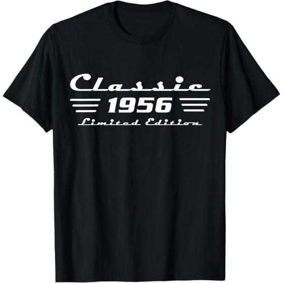 Classic 70th Birthday T-Shirt for Men, 1956 Design Black Tee with ...
