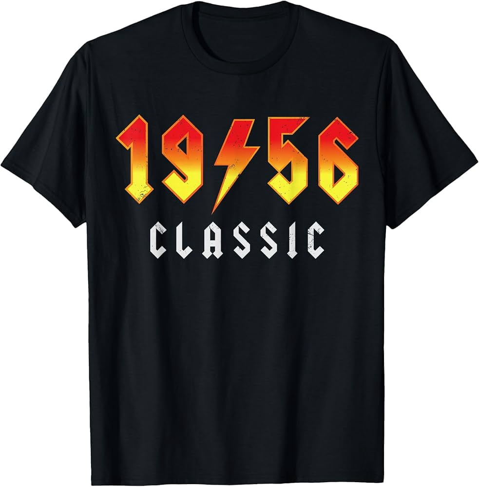 Classic 70th Birthday T-Shirt for Men, 1956 Design with Bold Lightning ...