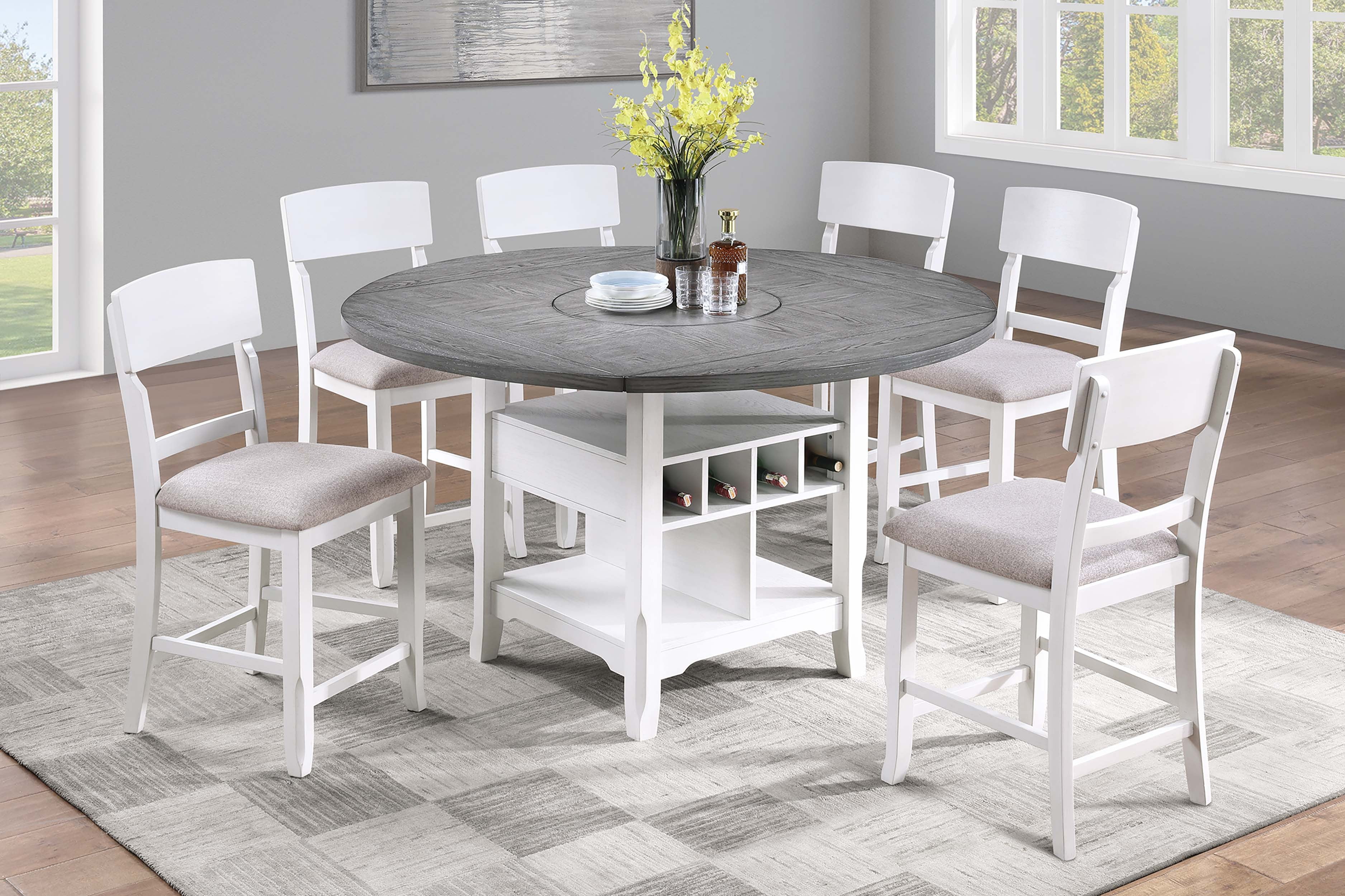 Classic 7pc Counter Height Dining Set: Antique White/Gray Rubberwood ...