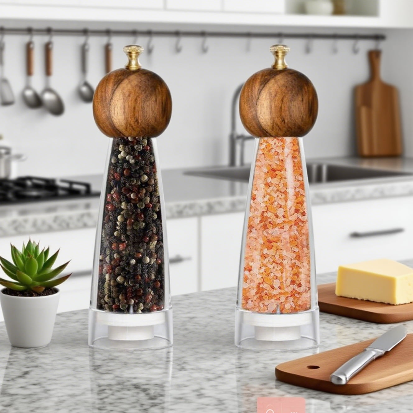 Classic 8in 2Pcs Salt and Pepper Grinder Set | Solid Wood Manual Mill ...