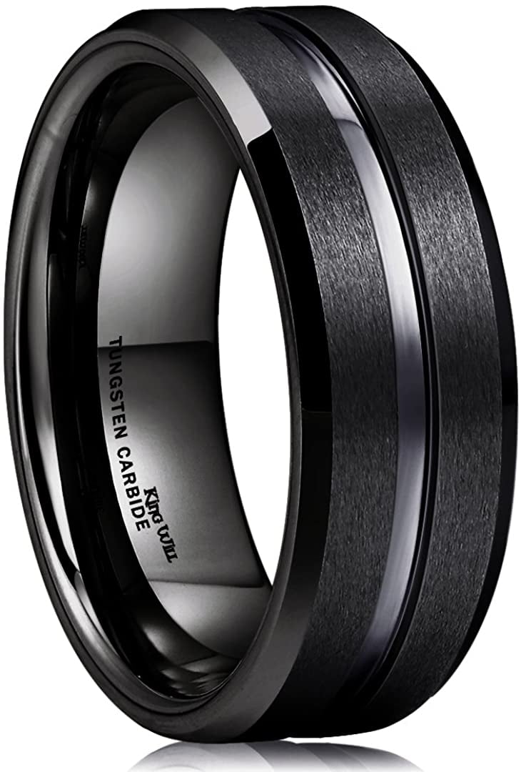 Classic 8mm Tungsten Carbide Wedding Band Ring for Men Grooved Center ...