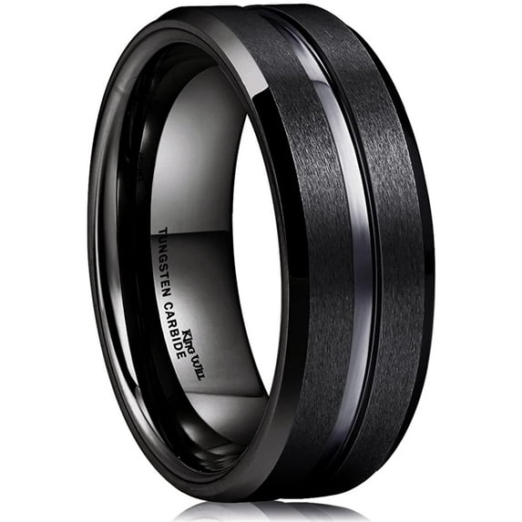 Classic 8mm Tungsten Carbide Wedding Band Ring for Men Grooved Center ...