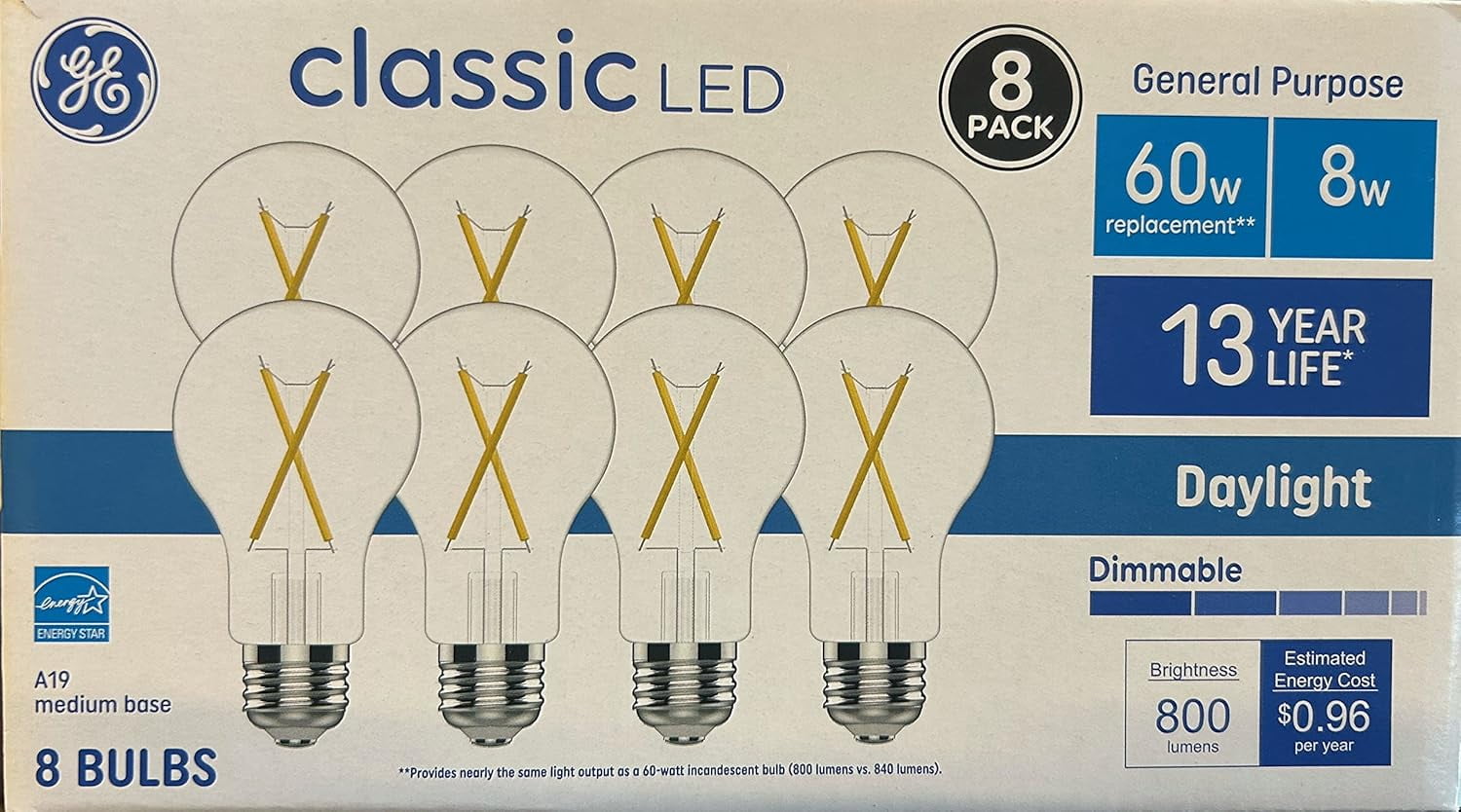 Classic A19 Daylight 60-Watt EQ Dimmable LED Light Fixture Light Bulbs ...