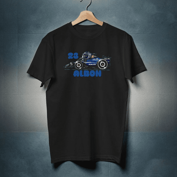 Classic Alex Albon 23 Williams Racing F1 Cartoon Black Tee 100% ...