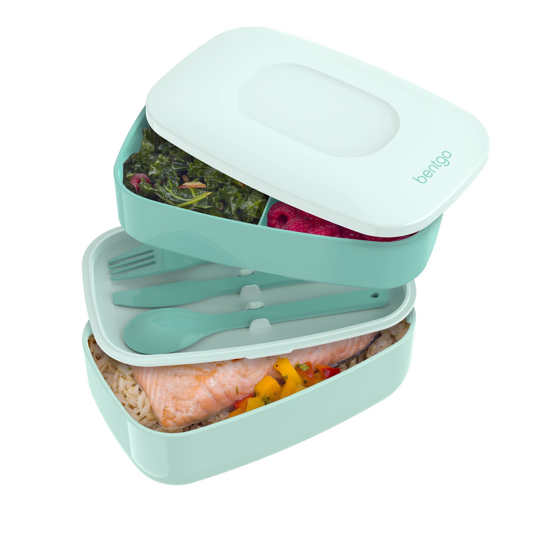 Classic All-in-One Stackable Lunch Box Container with Built in Flatware ...