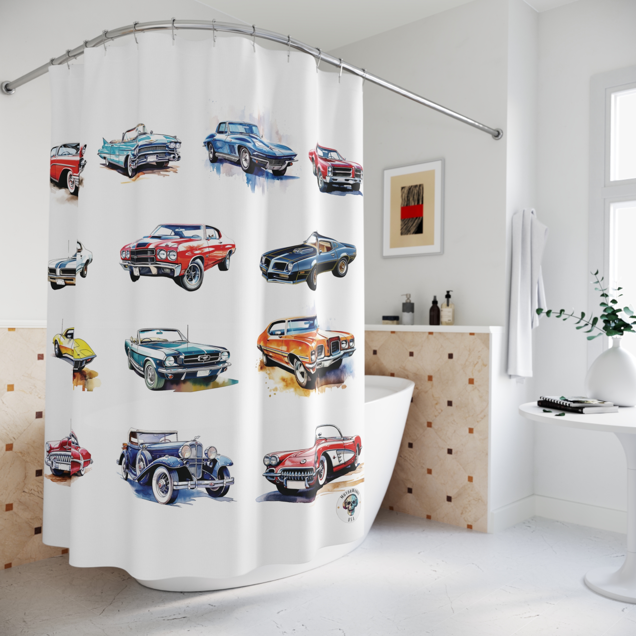 Classic American Cars shower curtain. Bright color bathroom accessories ...