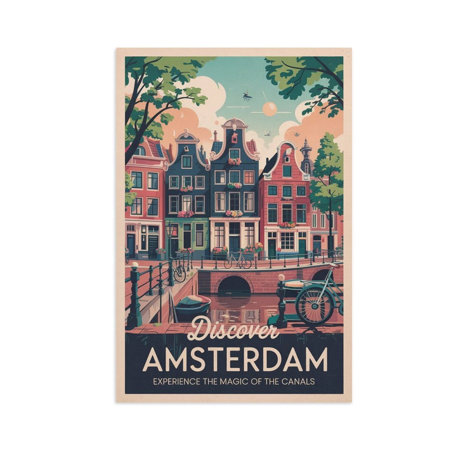 Classic Amsterdam City Poster Retro Travel Art with Windmills And ...