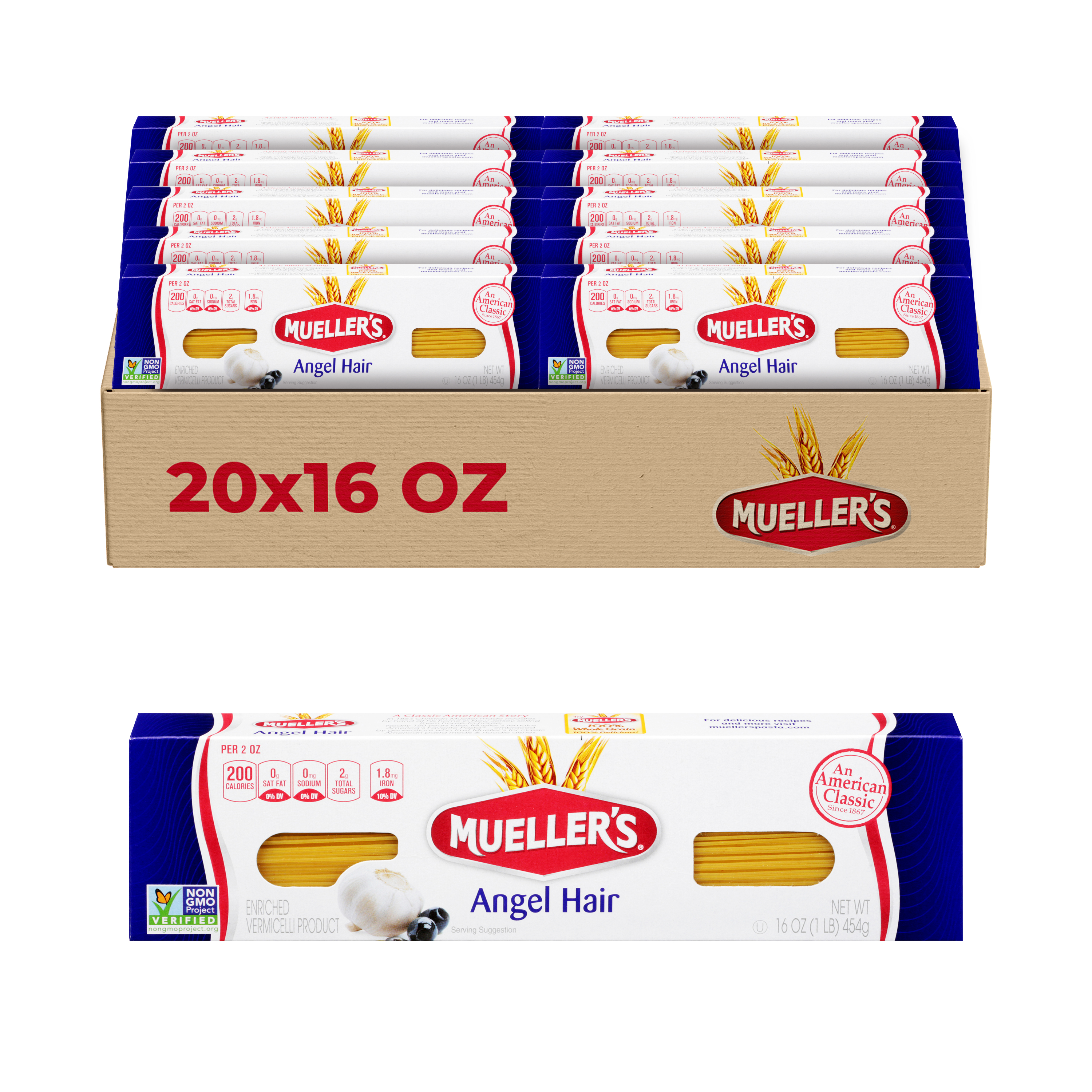 Classic Angel Hair Pasta (20-Pack, 16 oz Each) – Mueller’s Angel Hair ...