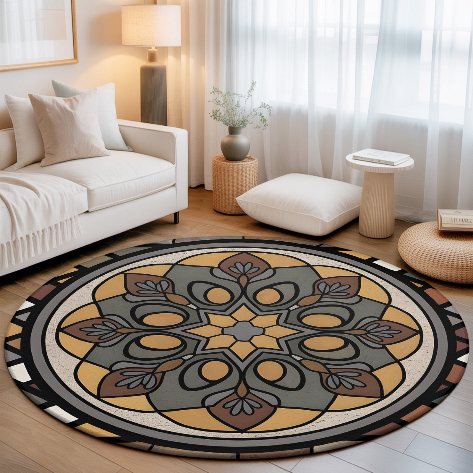 Classic Antique Dial Round Living Room Rugs 4 ft, Industrial Floral ...