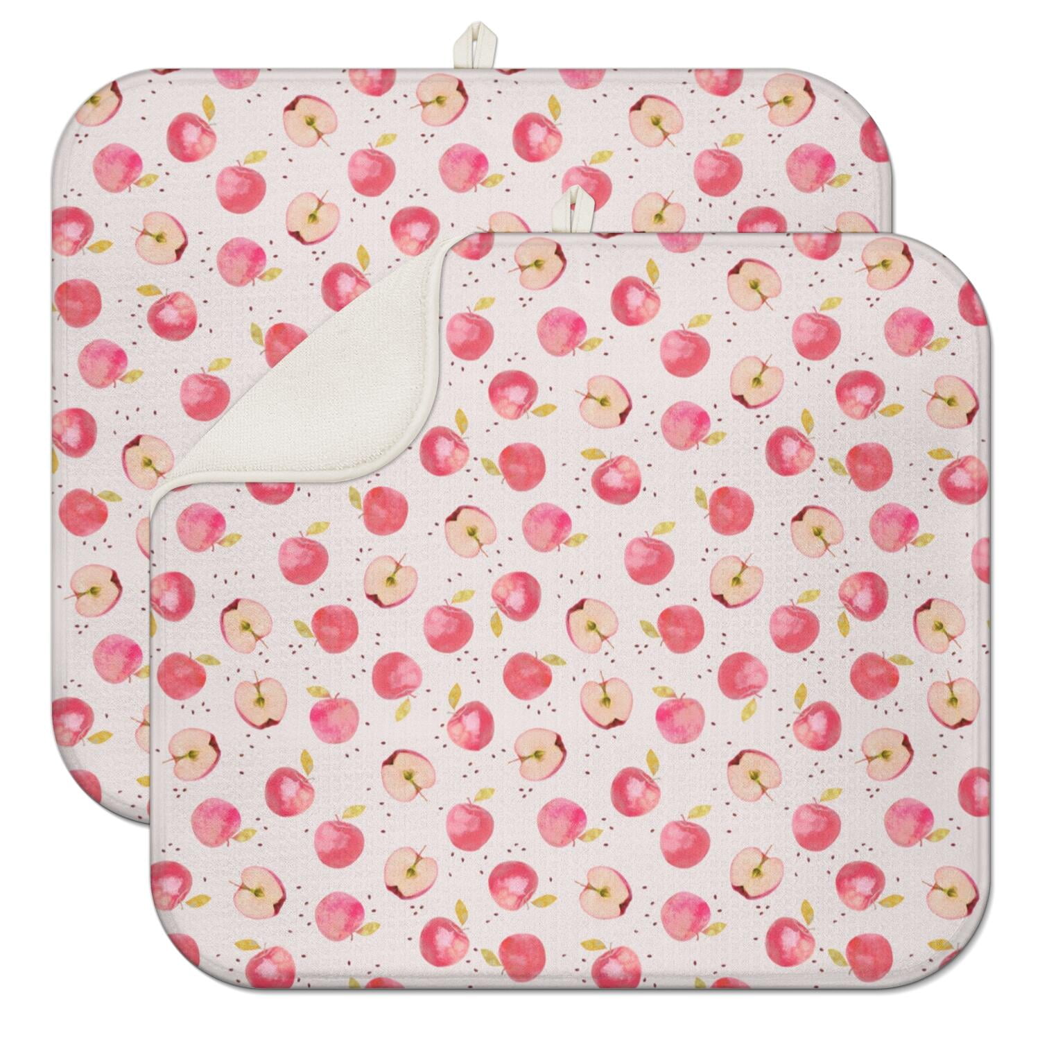 Classic Apple Pattern Dish Drying Mat – Aesthetic Red Apple and Leaf ...