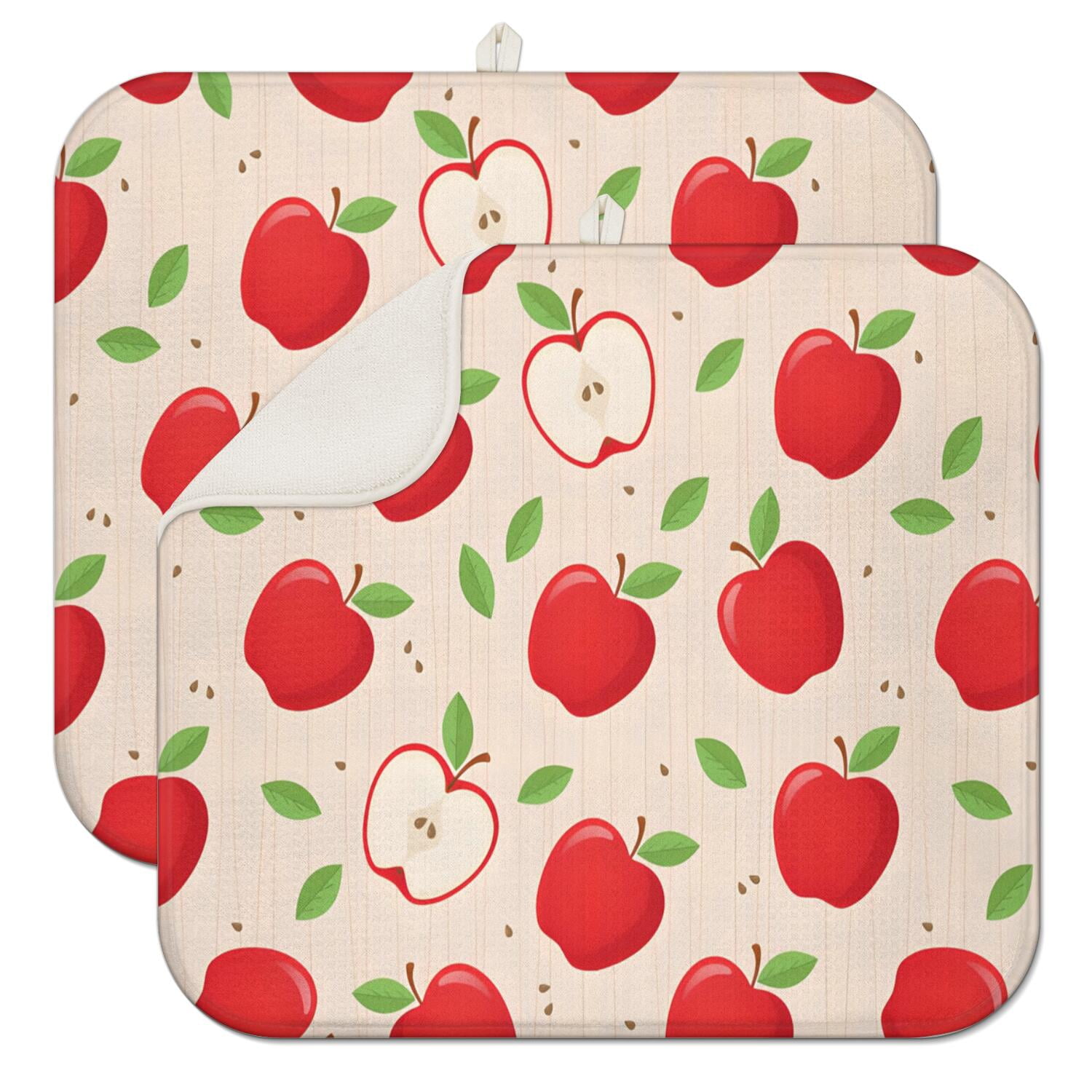 Classic Apple Pattern Dish Drying Mat – Aesthetic Red Apple and Leaf ...