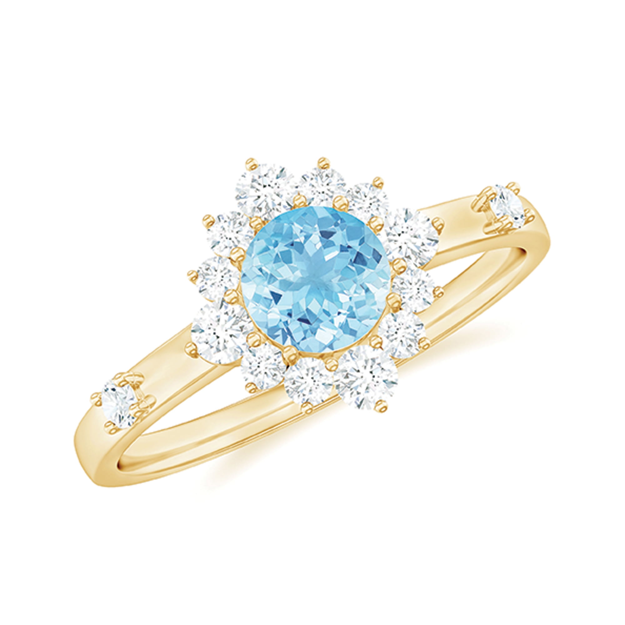Rosec Jewels Classic Aquamarine Ring with Diamond Halo for Women - 5 mm ...
