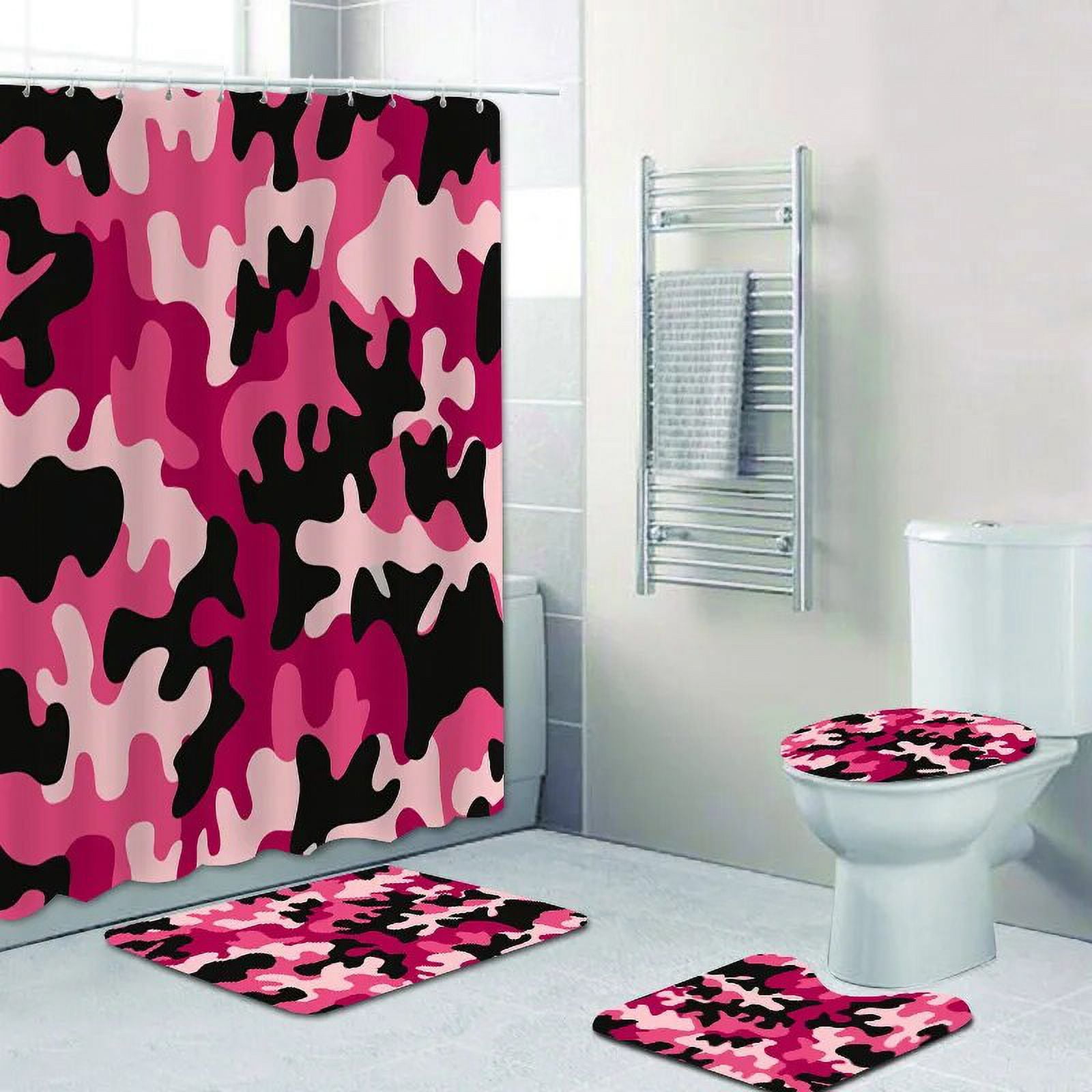 Classic Army Woodland Camouflage Camo Shower Curtain Set Bathroom