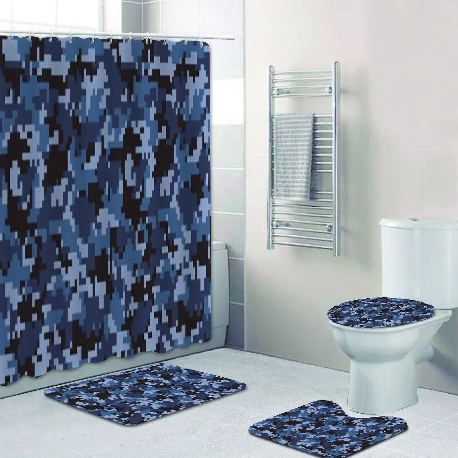 Classic Army Woodland Camouflage Camo Shower Curtain Set Bathroom