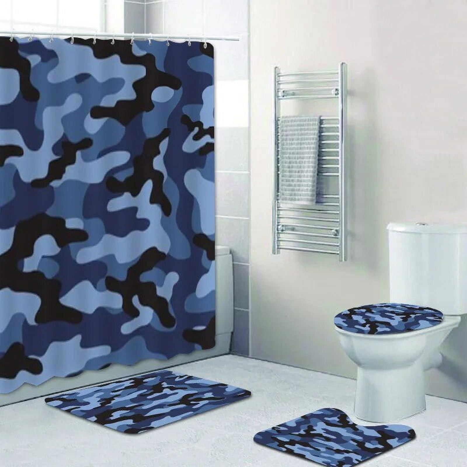 Classic Army Woodland Camouflage Camo Shower Curtain Set Bathroom