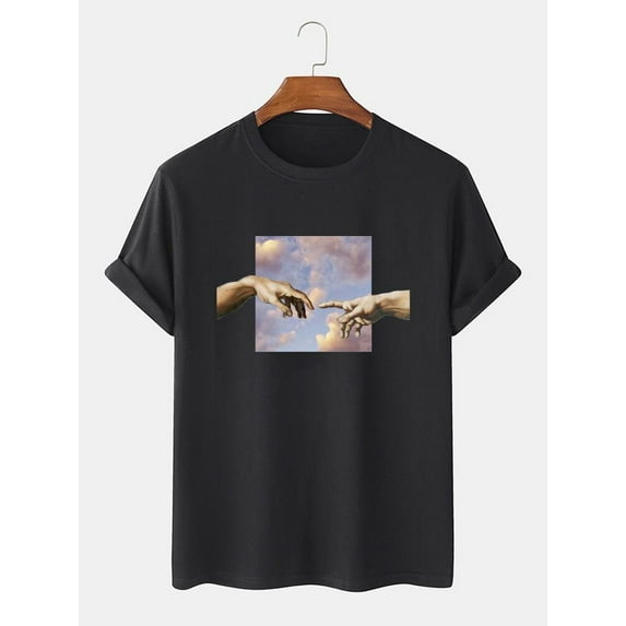 Classic Art Inspired Hand Illustration Tee Soft Pastel Sky Graphic ...