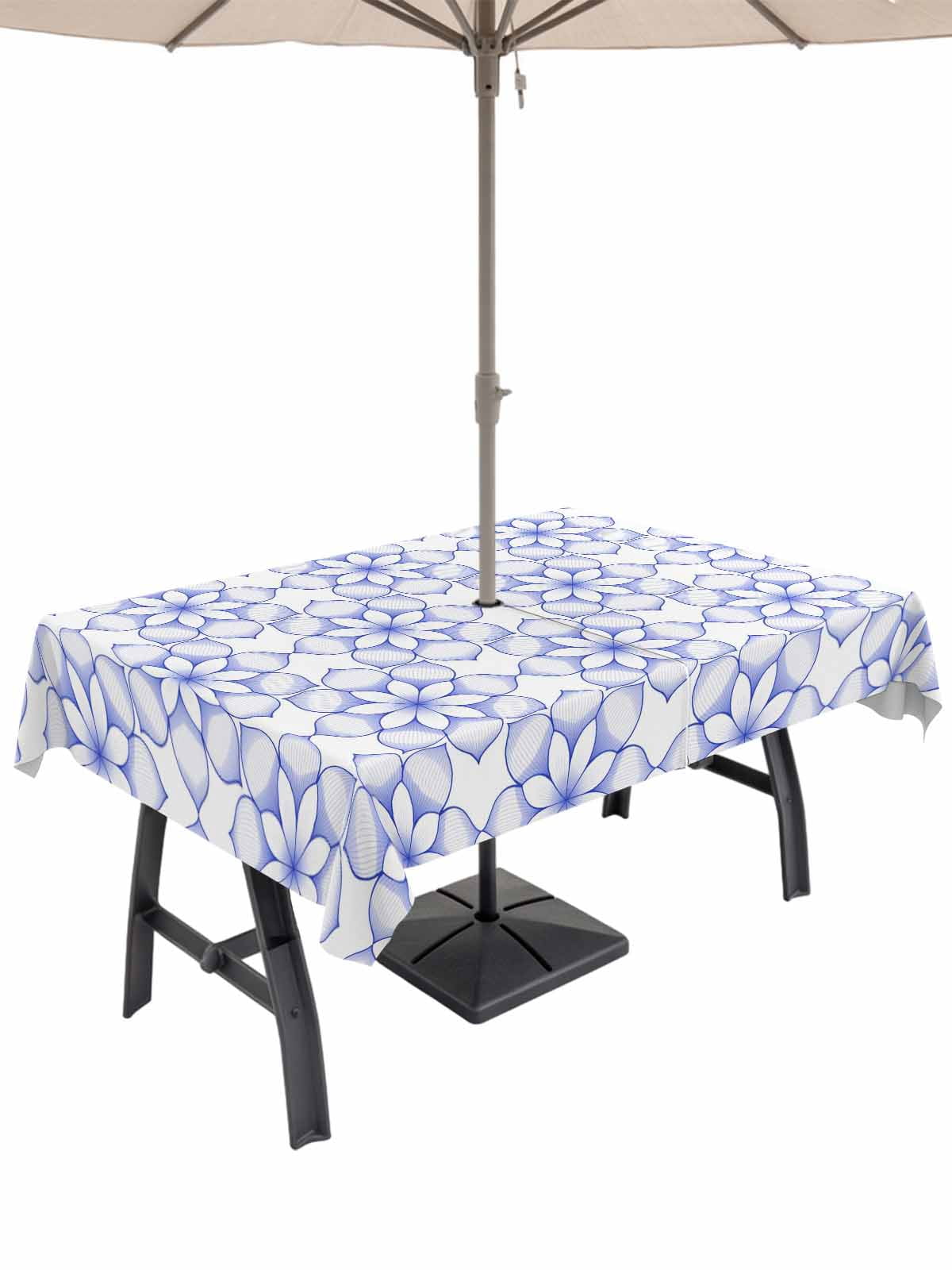 Classic Art Rectangle Outdoor Tablecloth with Umbrella Hole Retro Blue ...
